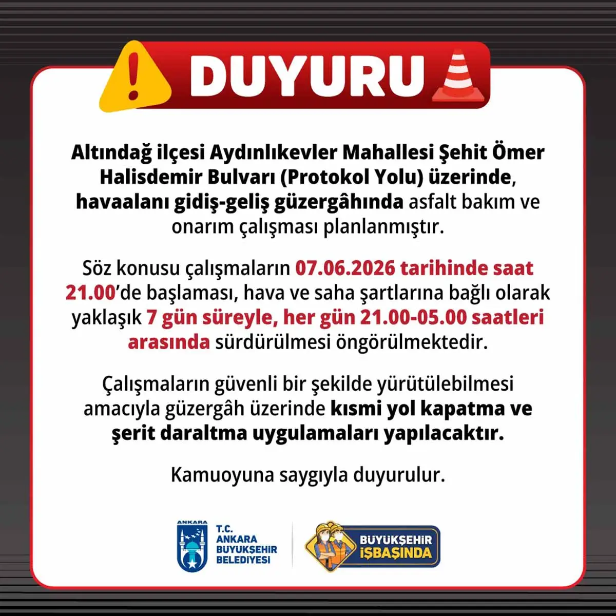 ABB'den Aydınlıkevler'de asfalt çalışması için duyuru... | Ankara Masası